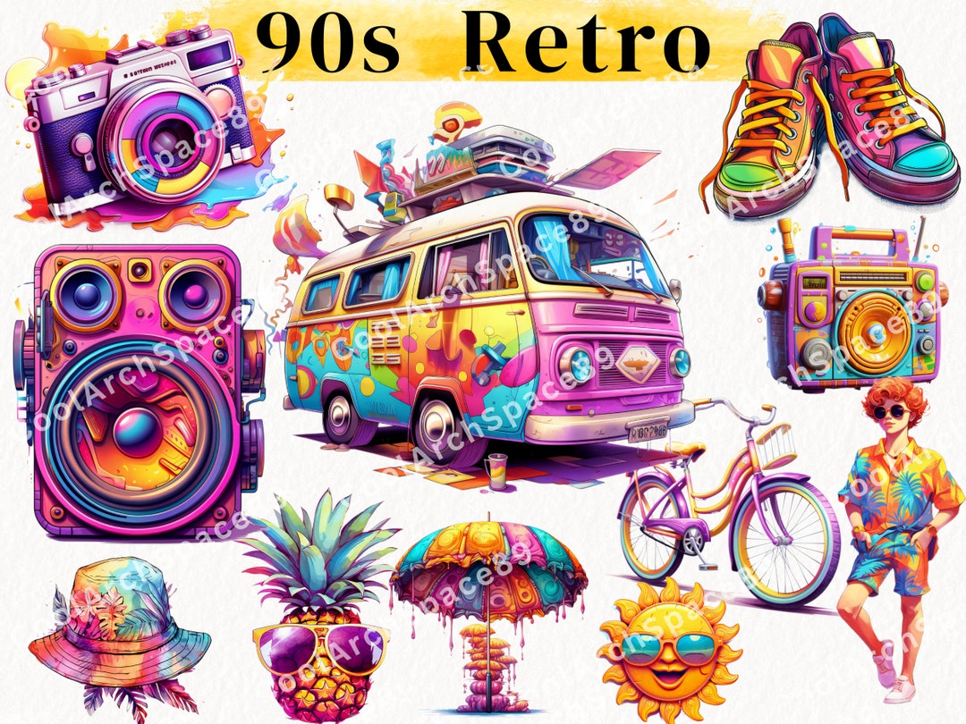 37 PNG 90s Retro Summer Png Clipart Bundle ,retro Clipart, 90s Vector ...