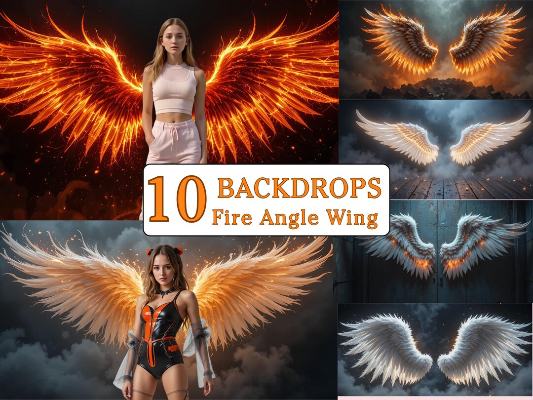 10 Fiery Angel Wings Backdrop for Photo Shoots, Burning Flame Angel ...