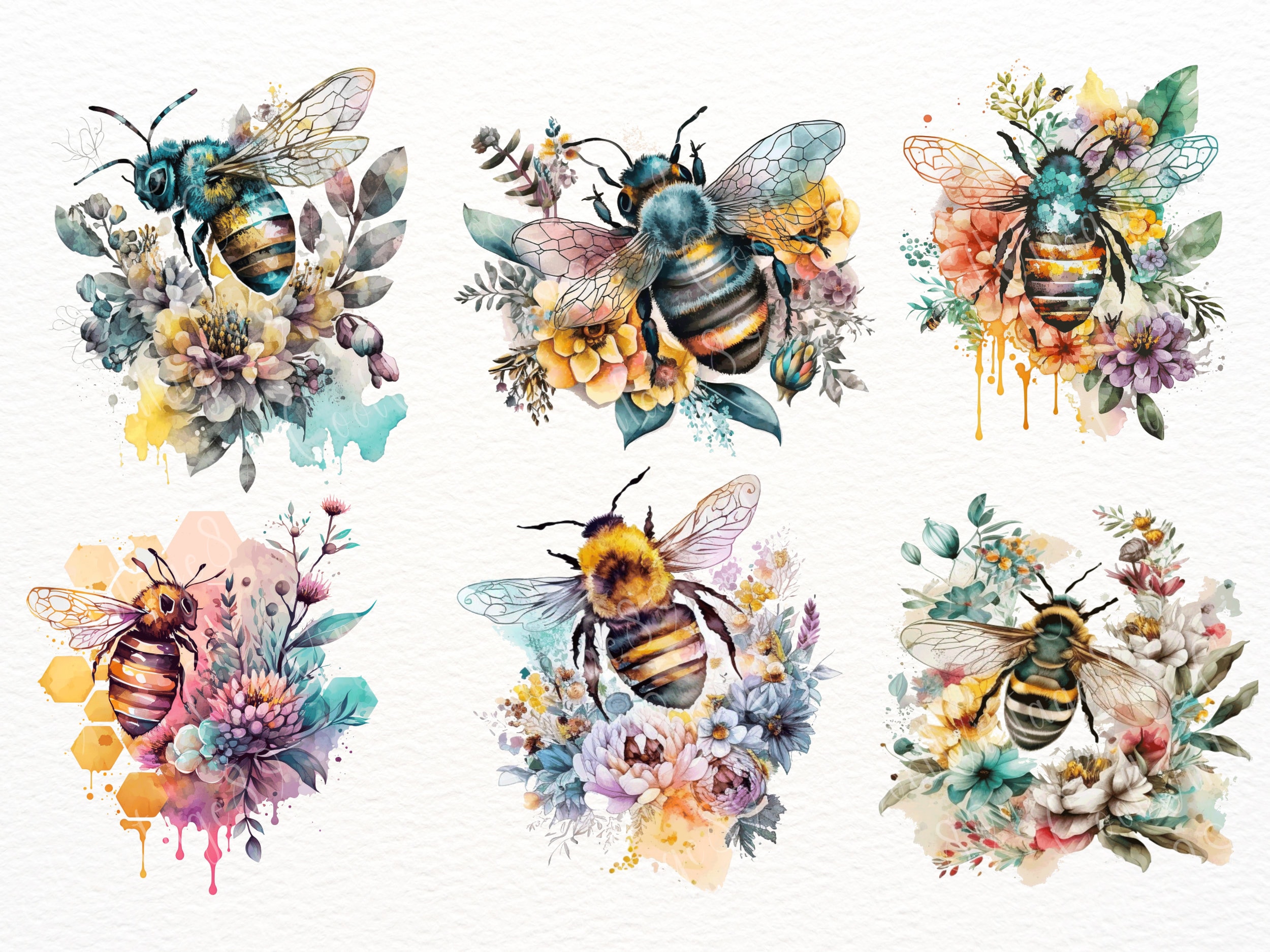 12 Watercolor Honey Bee Clipart, Sublimation Files, Spring Garden Bee ...