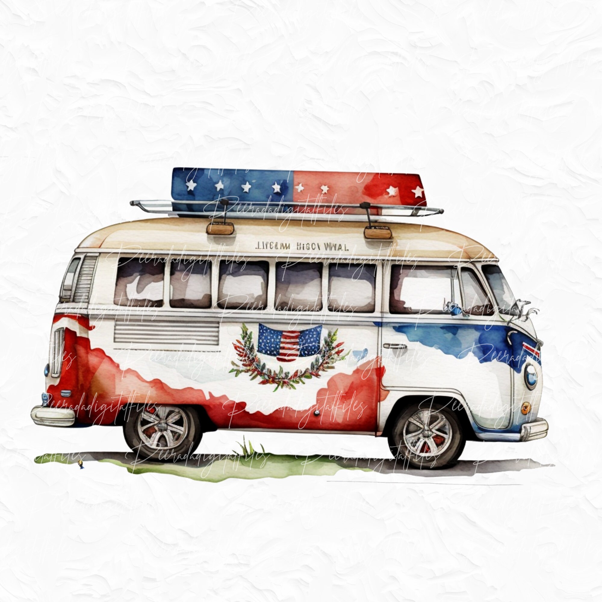 4th of July Camper Watercolor 4 PNG ,camp USA Clipart , Retro Camper ...