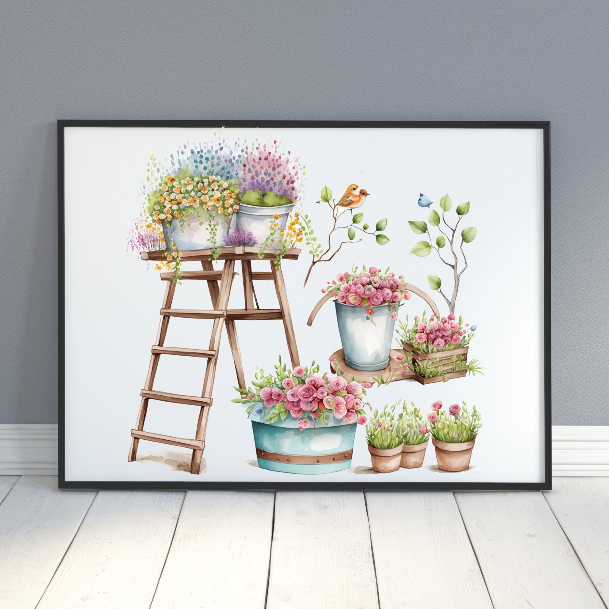 8 Watercolor Spring Planters Clipart , Springtime Cute Planter Boxes ...