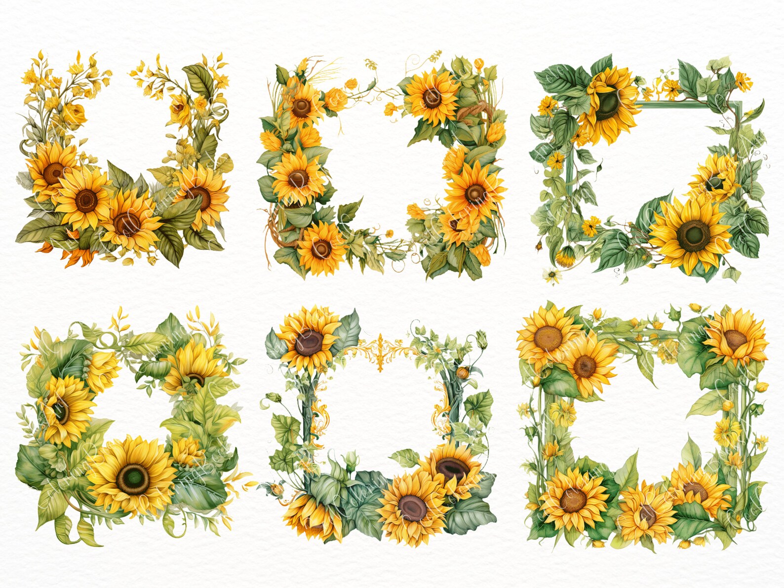 20 PNG Watercolor Sunflowers Clipart - Fall Sunflower Floral Bouquets ...