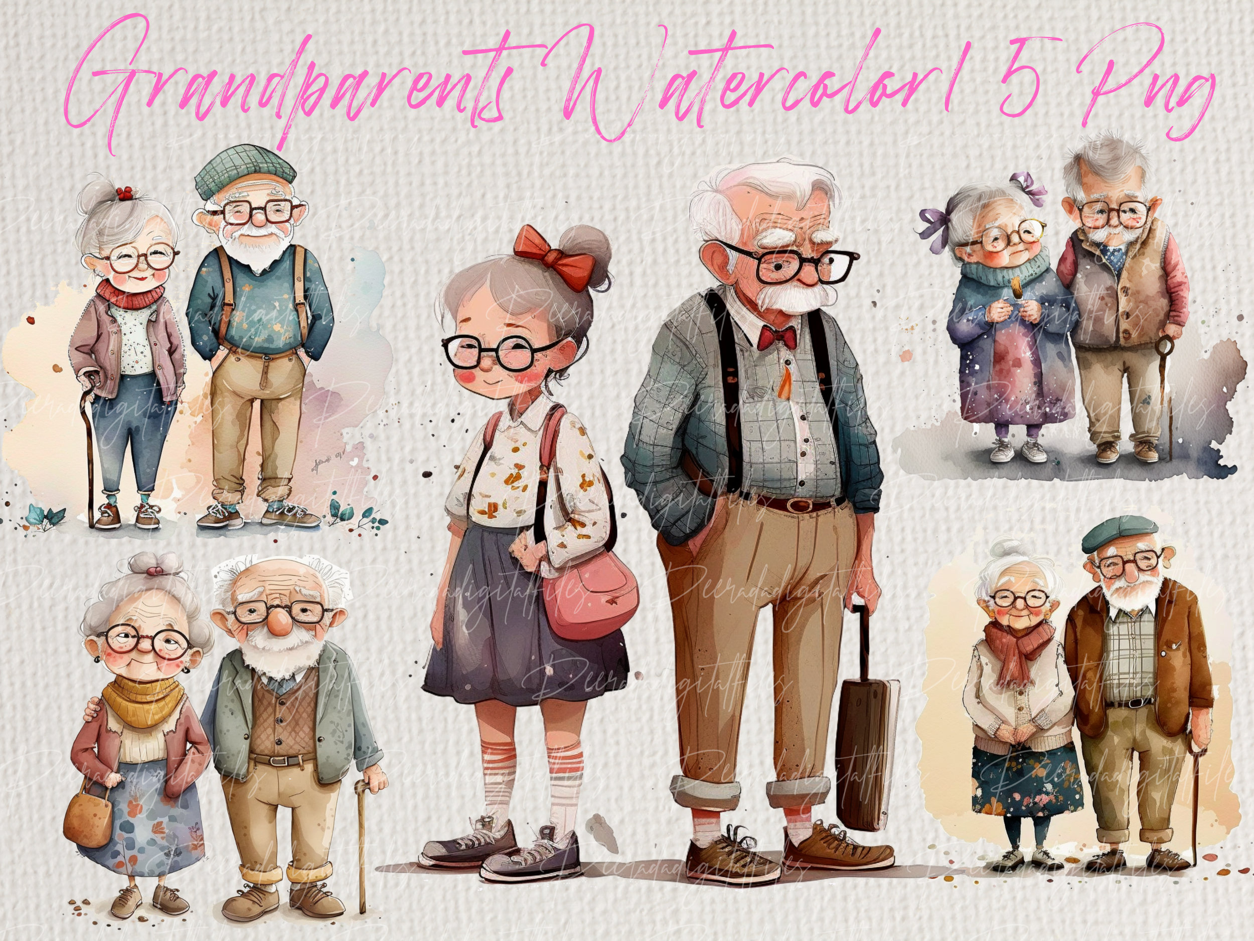 Grandparents Watercolor 5 Png Bundle , Sublimation Png , Clipart , T ...