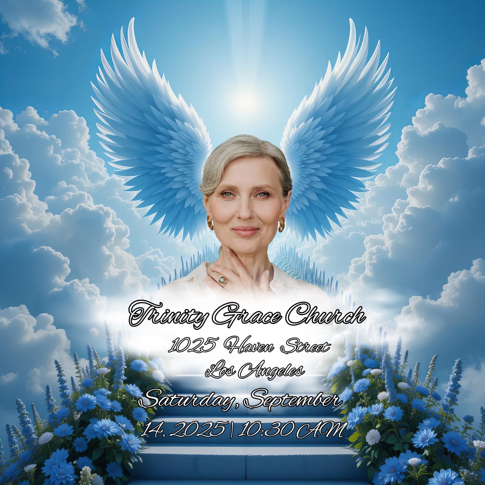 Blue in Loving Memory Backdrop, Memorial Background, Stairs to Heaven ...
