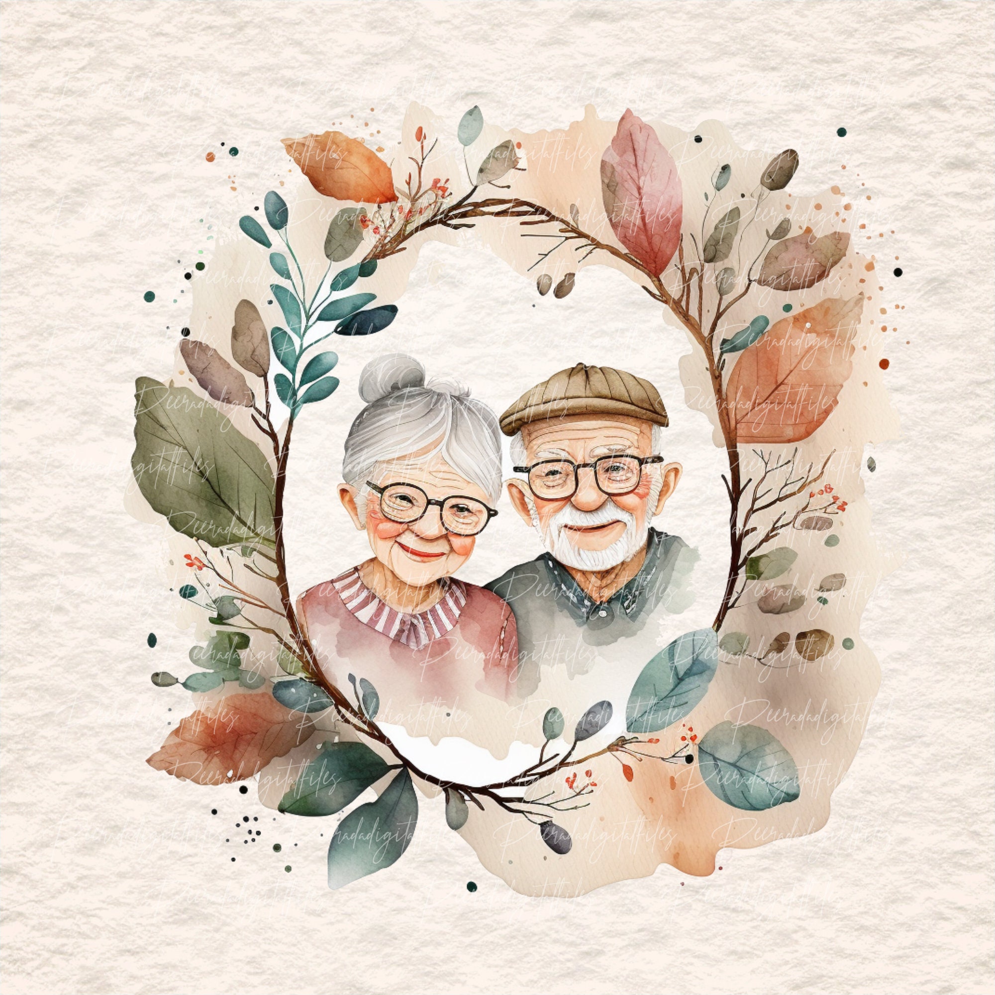 Grandpa and Grandma Watercolor 5 Png Bundle , Oldman Clipart Grandma ...