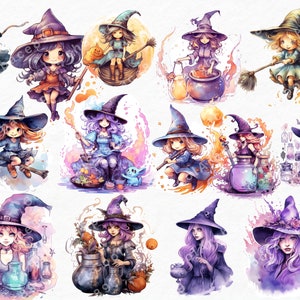 60 Witches Watercolor Clipart Bundle , Fairytale Images, Fantasy ...