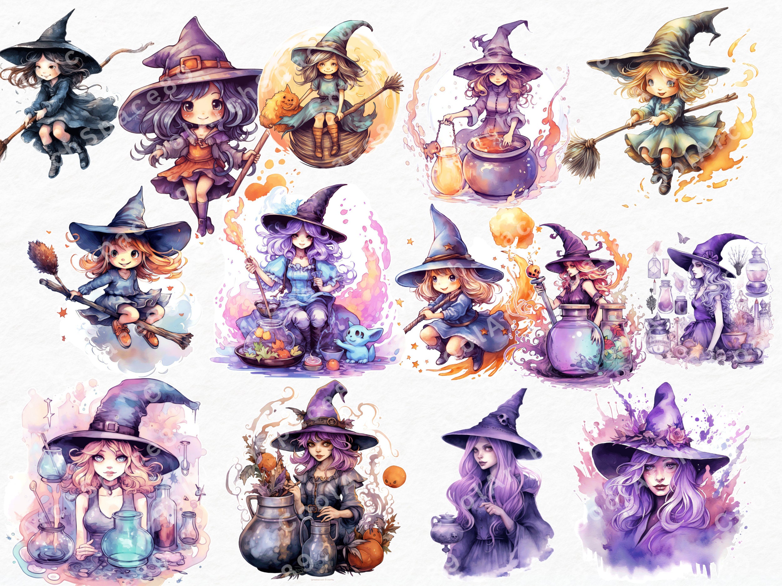 60 Witches Watercolor Clipart Bundle Fairytale Images - Etsy