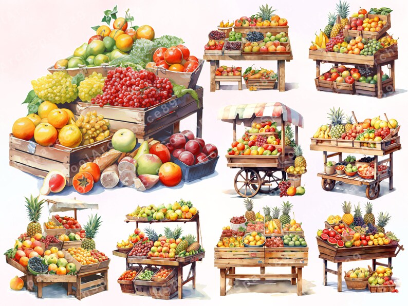 Farmers Market Clipart Bundle: Fruits & Vegetables (PNG, Commercial Use ...