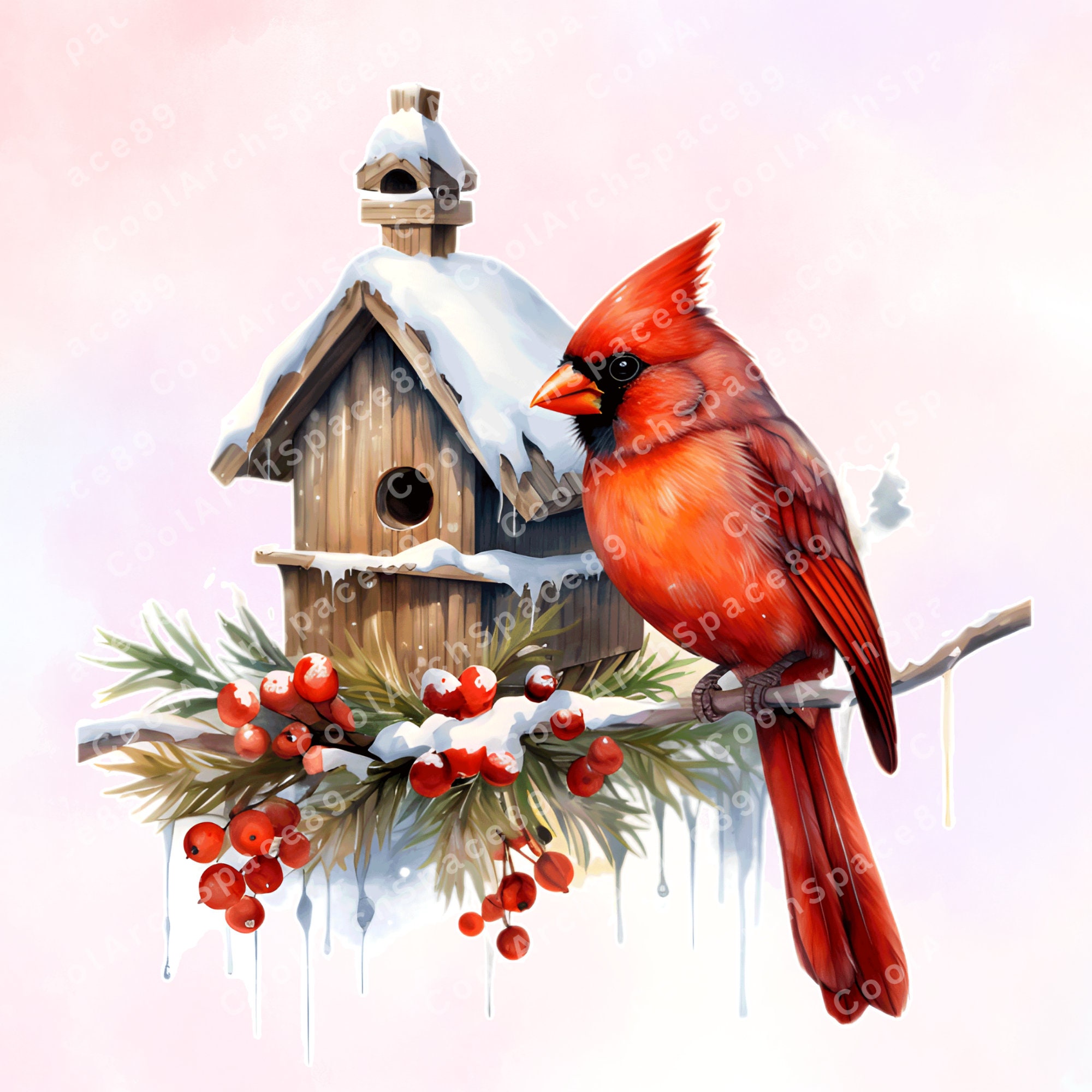 35 Christmas Red Cardinal Clipart PNG, Watercolor Clipart PNG, Bird ...