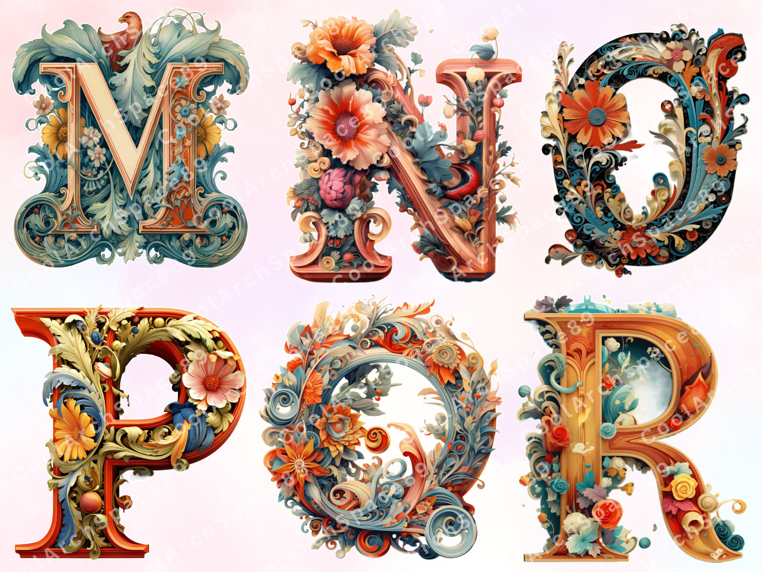 Floral Alphabet Clipart,floral Letters Png,watercolor Alphabet Png ...