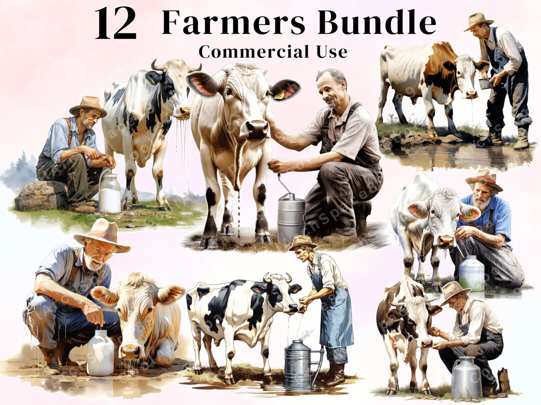 Dairy Farm Watercolor Clipart: Milk, Cheese, Cows (PNG Digital Download ...