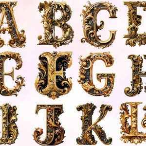 78 Alphabet Victorian Style Watercolor Png, Rococo Letter, Typogrphy ...