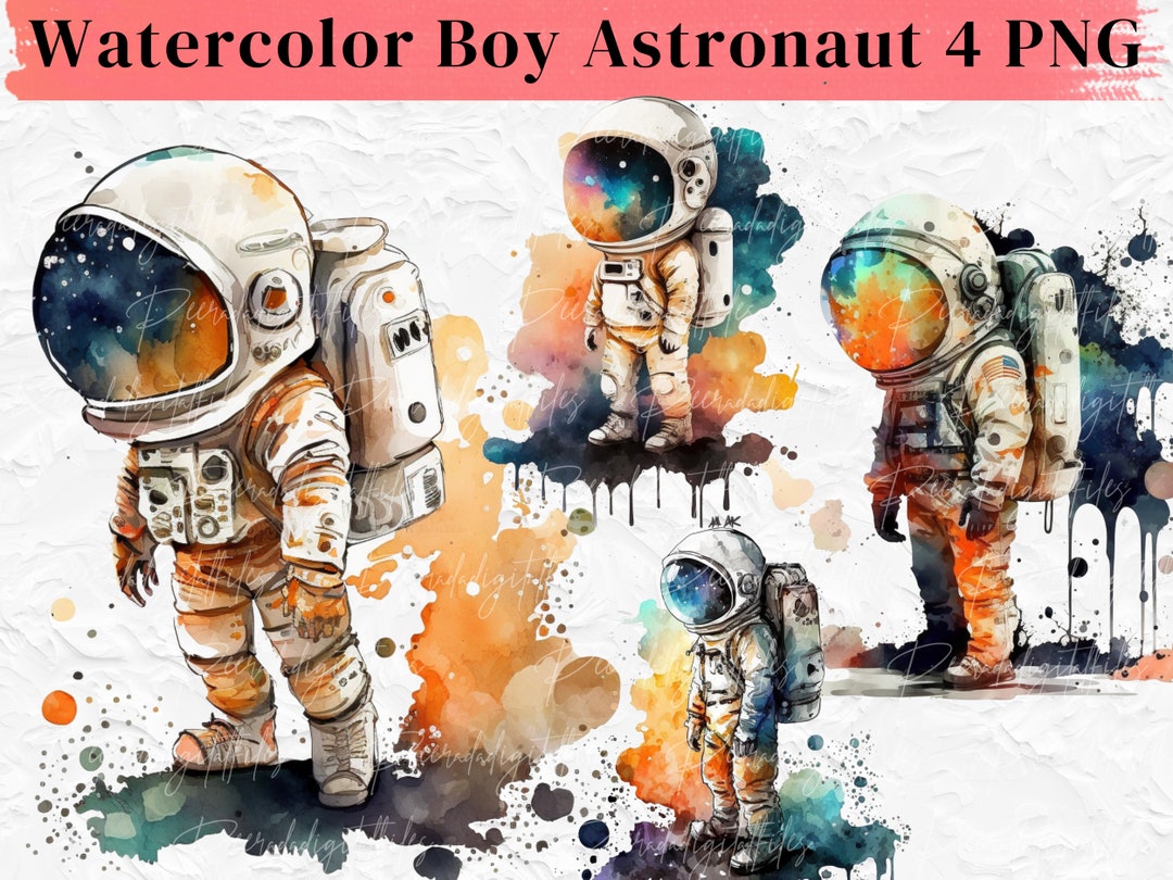4 PNG Watercolor Clipart, Watercolor Astronaut, Space Clipart, Nursery ...