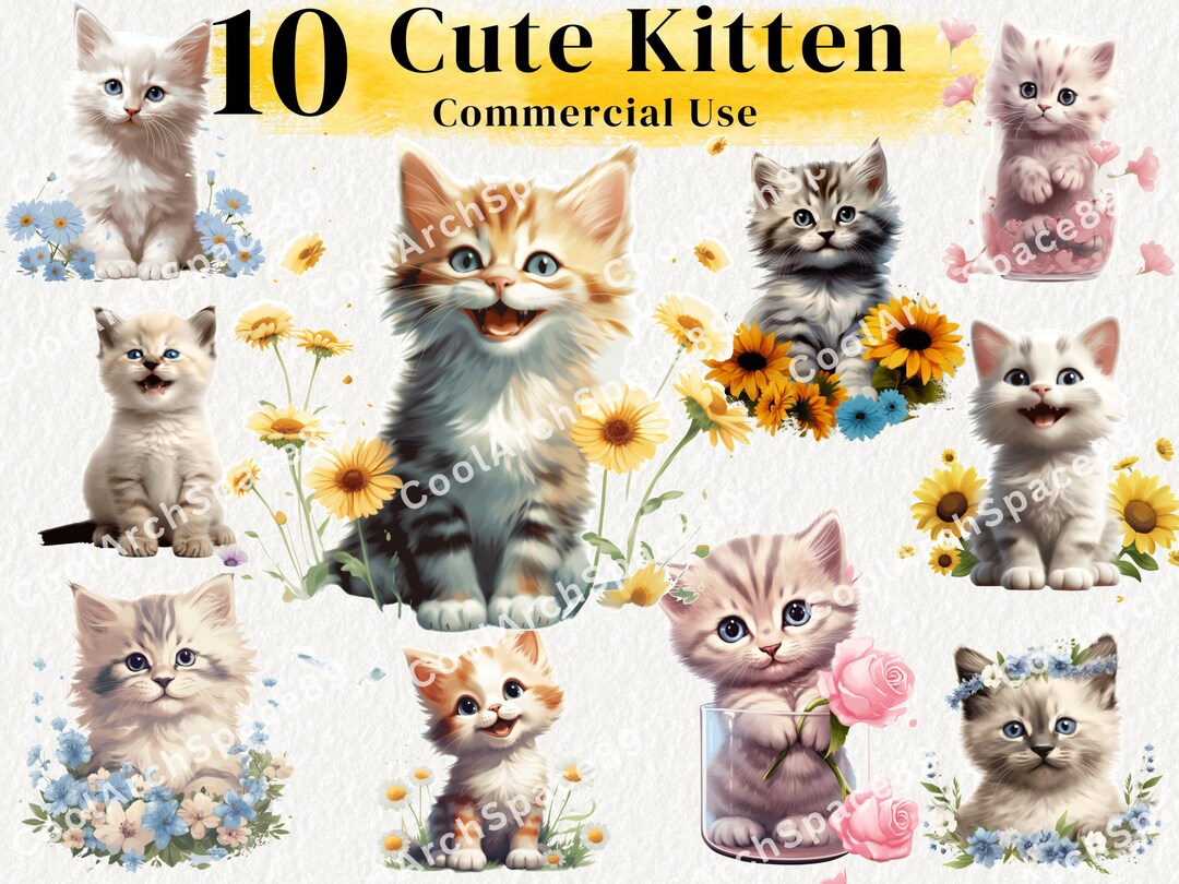 10 Cute Cats Watercolor Printable Clipart Digital Download - Etsy