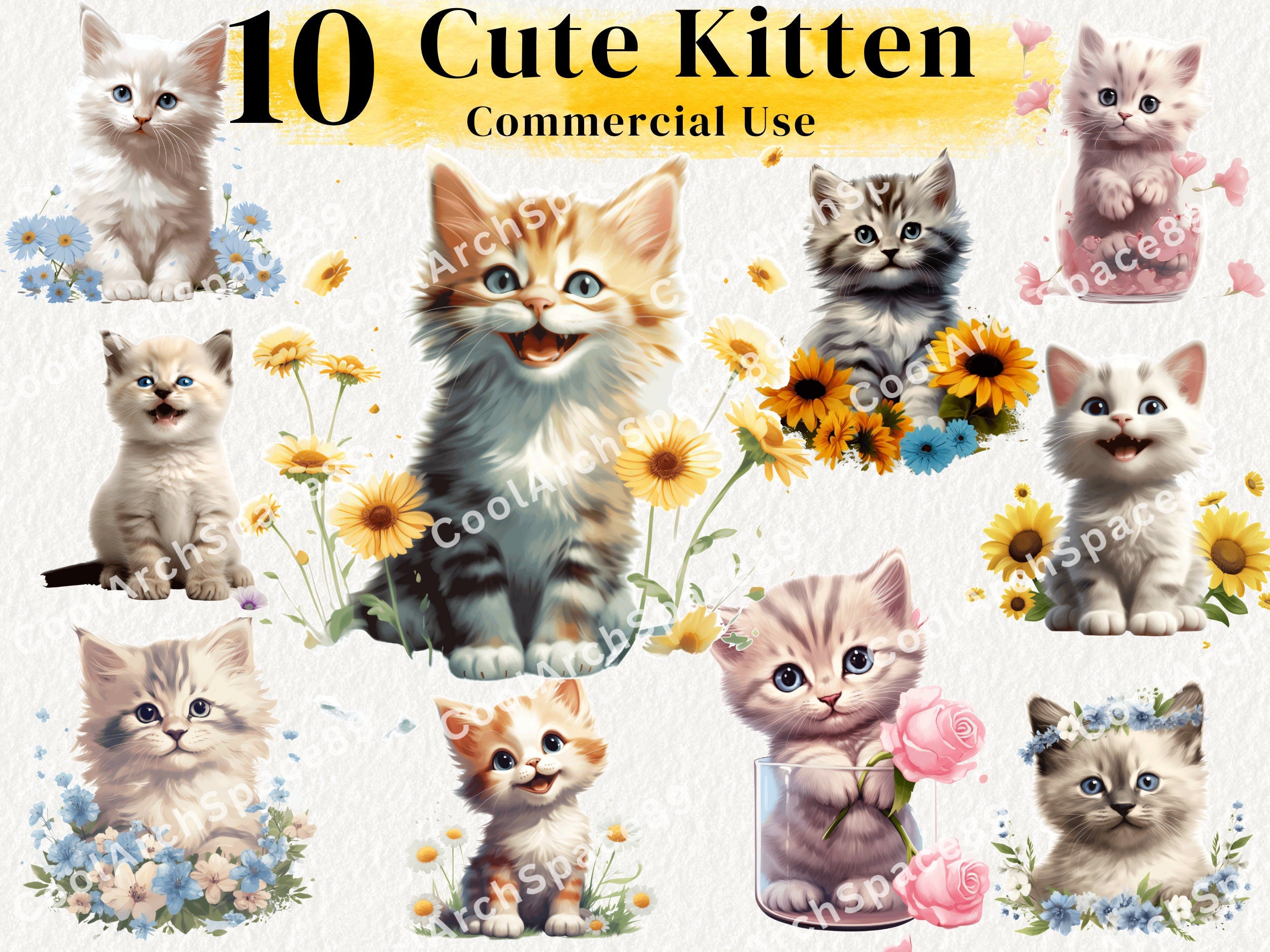 10 Cute Cats Watercolor Printable Clipart Digital Download - Etsy