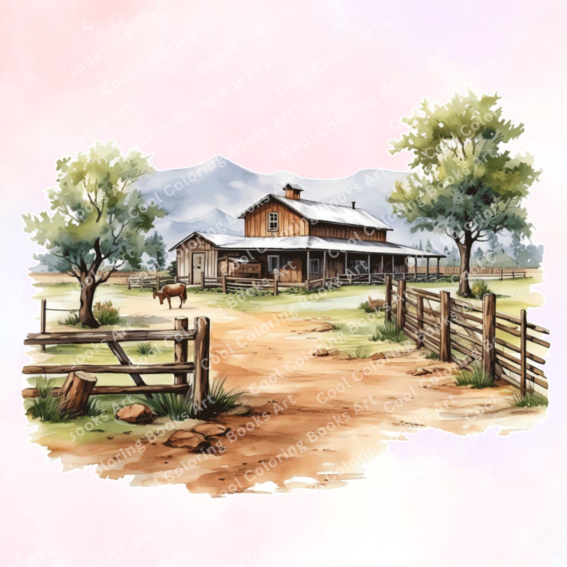 22 Watercolor Farm House Clipart PNG Rustic Country Barn , Farm Life ...