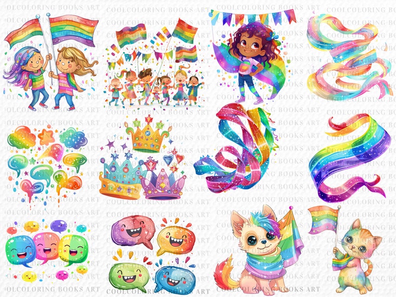 55 PNG Watercolour LGBTQ Pride Clipart Bundle, LGBT Pride Month Files ...