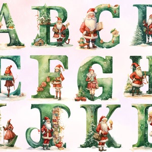 Watercolor Letter Santa Alphabet Watercolor Clipart, Floral Letters ...