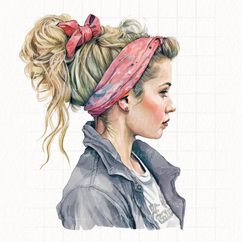 8 Girl Messy Bun Clipart PNG Watercolor Woman Sublimation - Etsy