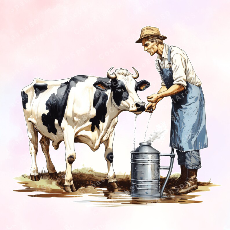 Dairy Farm Watercolor Clipart: Milk, Cheese, Cows (PNG Digital Download ...