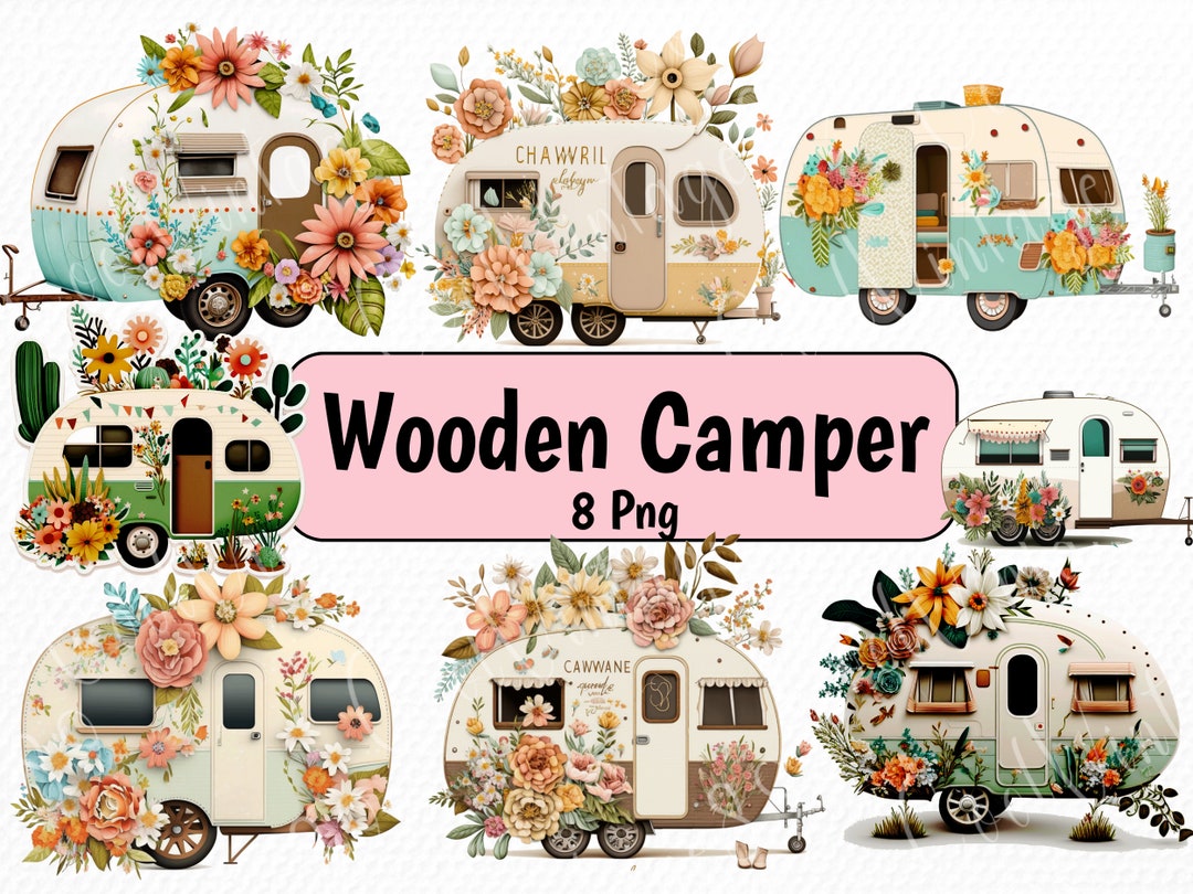 Watercolor Happy Camper Clipart Flowers 4 Png Bundle, Camper ...