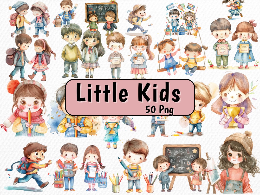 49 PNG Little Kids Watercolor Clipart Cartoon Boys and Girls Clipart ...