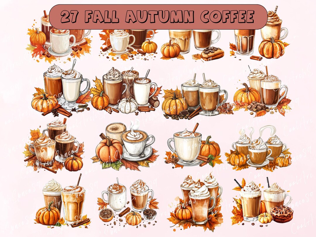 27 PNG Watercolor Fall Drink Clipart, Autumn Coffee Clip Art, Pumpkin ...