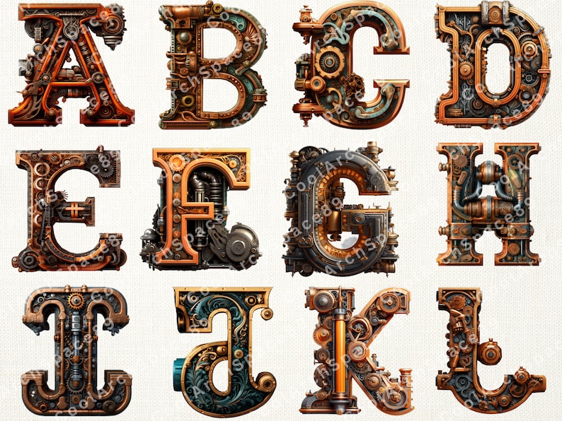 Steampunk Letter PNG clipart Bundle Full English Alphabet - Etsy