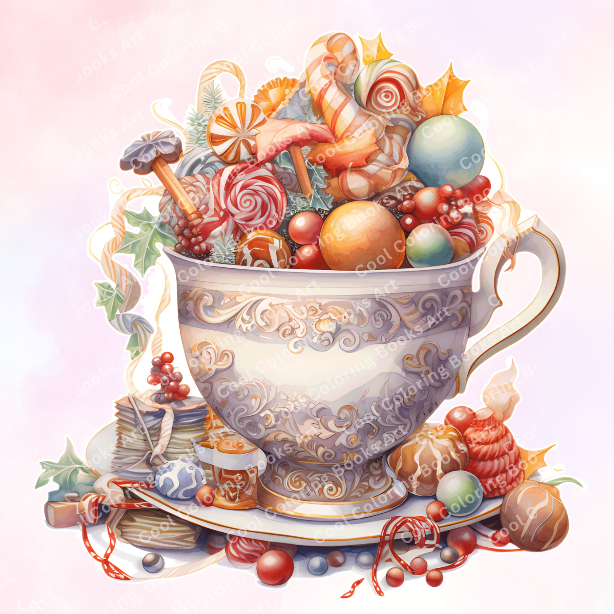 16 Watercolor Christmas Tea Clipart, Winter Holiday Tea Cups, Garden ...