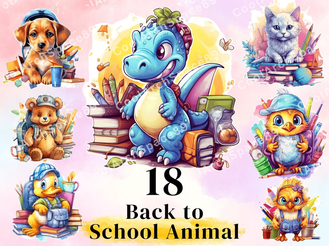 18 Back to School Animal Clipart Bundle , Adorable School Animals PNG ...
