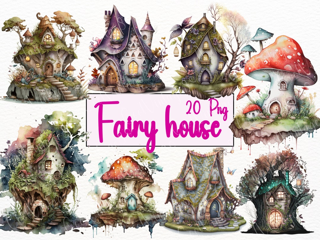 20 Watercolor Fairy House Clipart Png, Magic Cottage, Elf Village ...