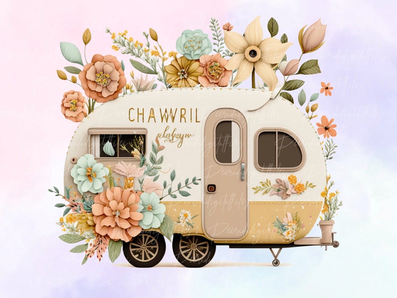Watercolor Happy Camper Clipart Flowers 4 Png Bundle, Camper ...