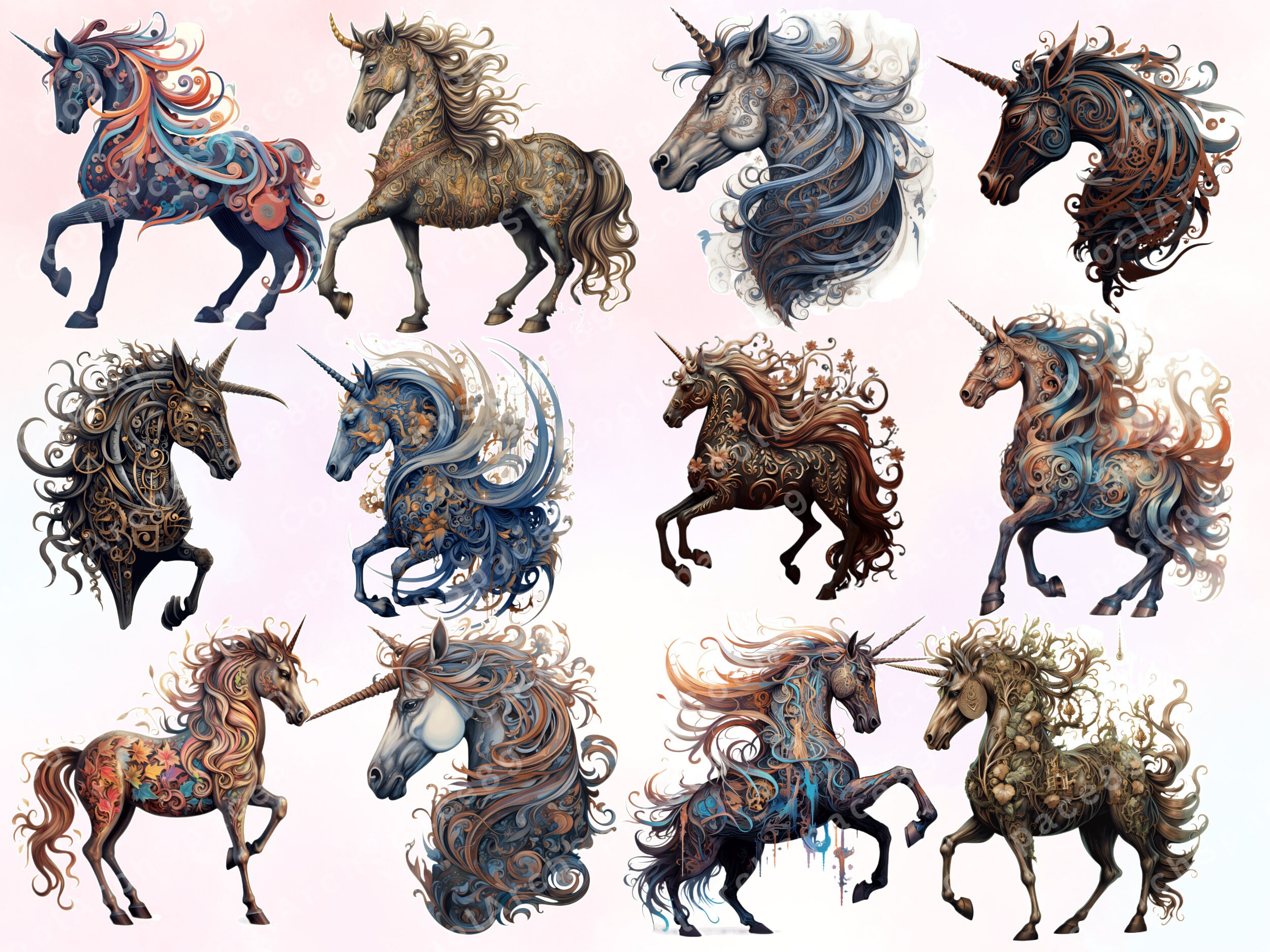 27 Fantasy Carousel Horse Clipart Digital Downloads Fantasy - Etsy