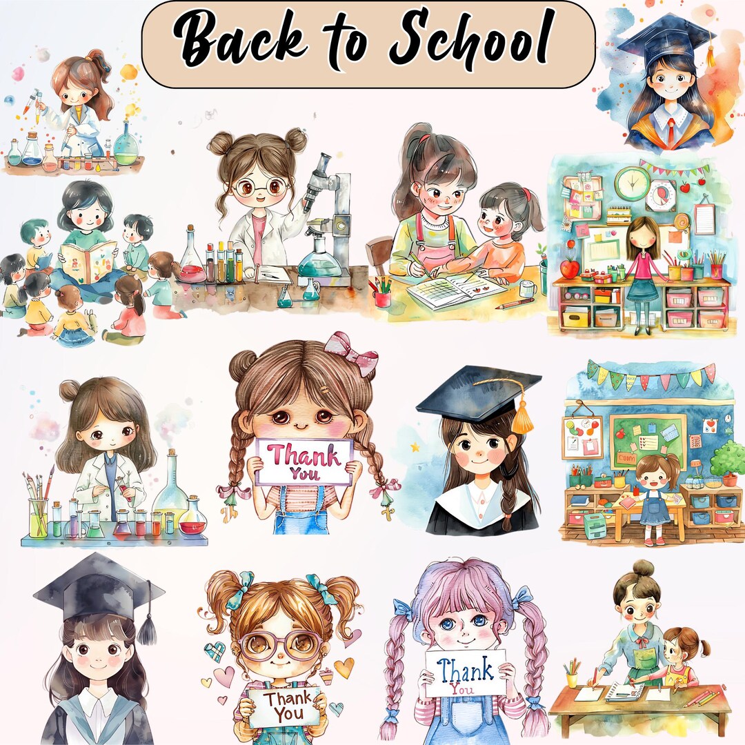 20 Back to School Clipart PNG, Cute School Supplies Graphics, Kids ...