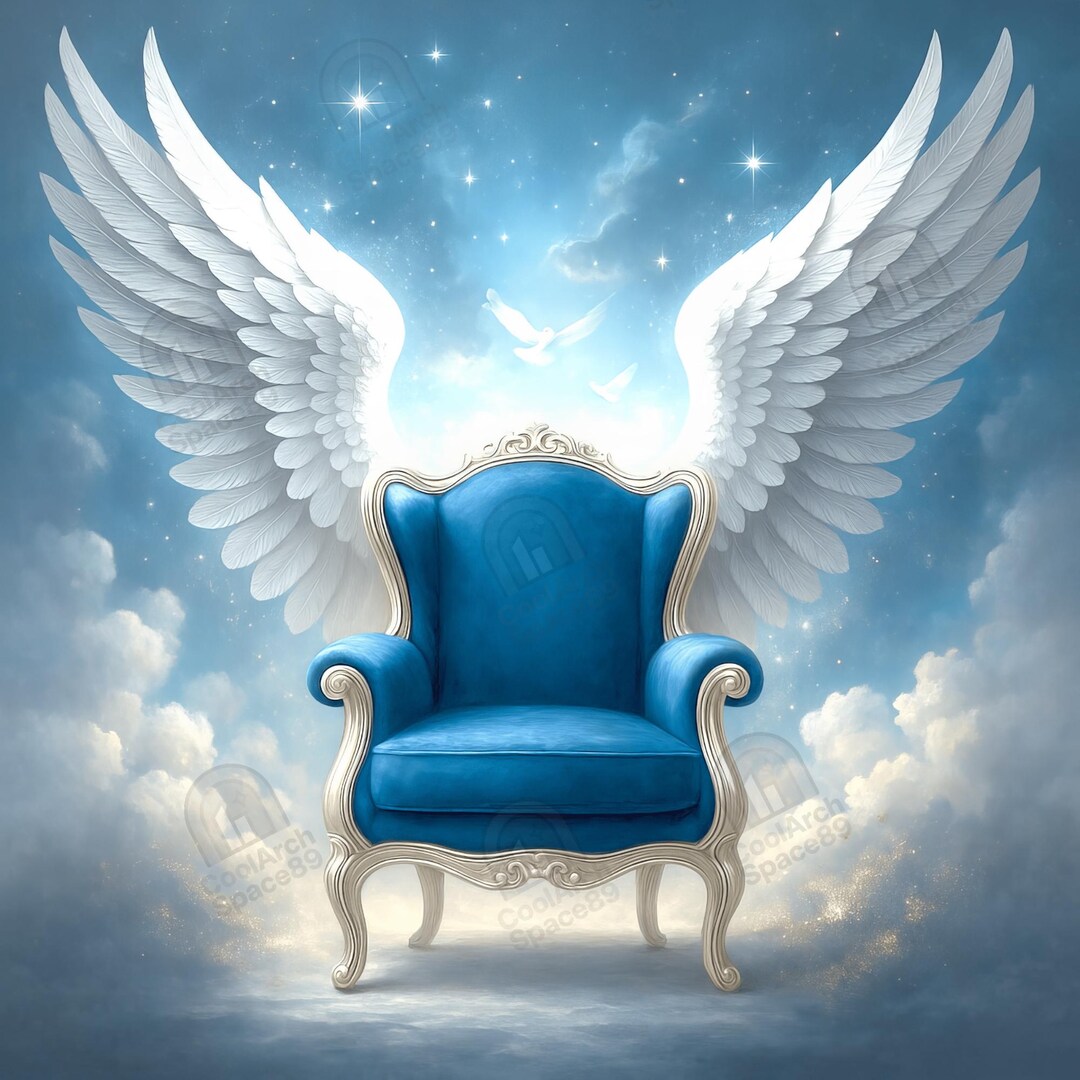 Heavenly Angel Wings Cloud Baby Blue Throne Chair Memorial Background ...