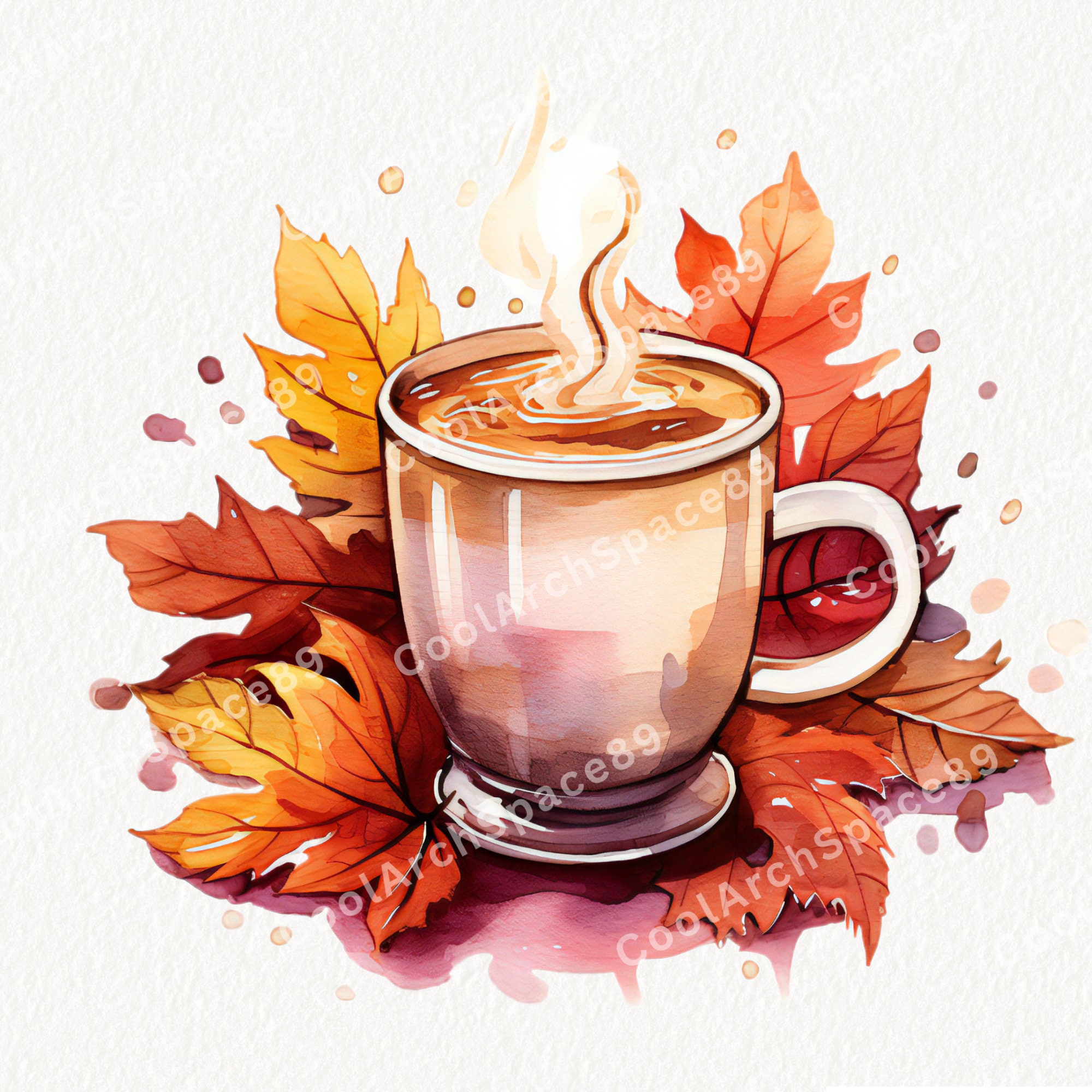 9 Fall Coffee Clipart PNG Watercolor Pumpkin Sublimation, Digital ...
