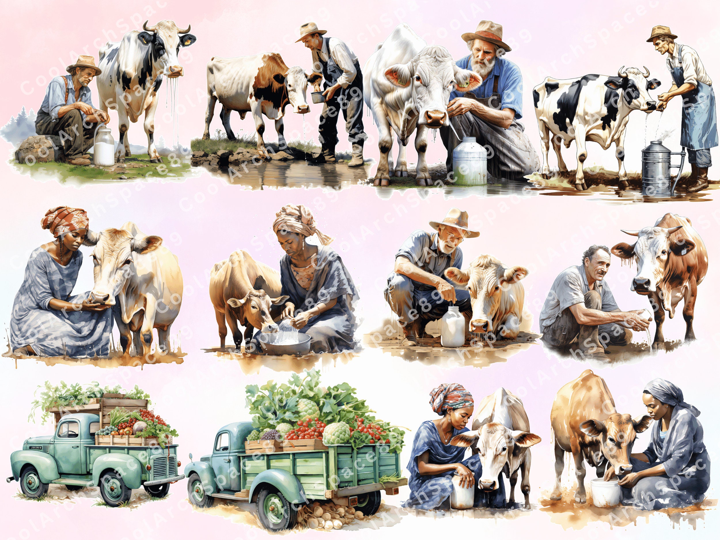 100 Watercolor Farmland Clipart Bundle: Western Farm Graphics (digital ...
