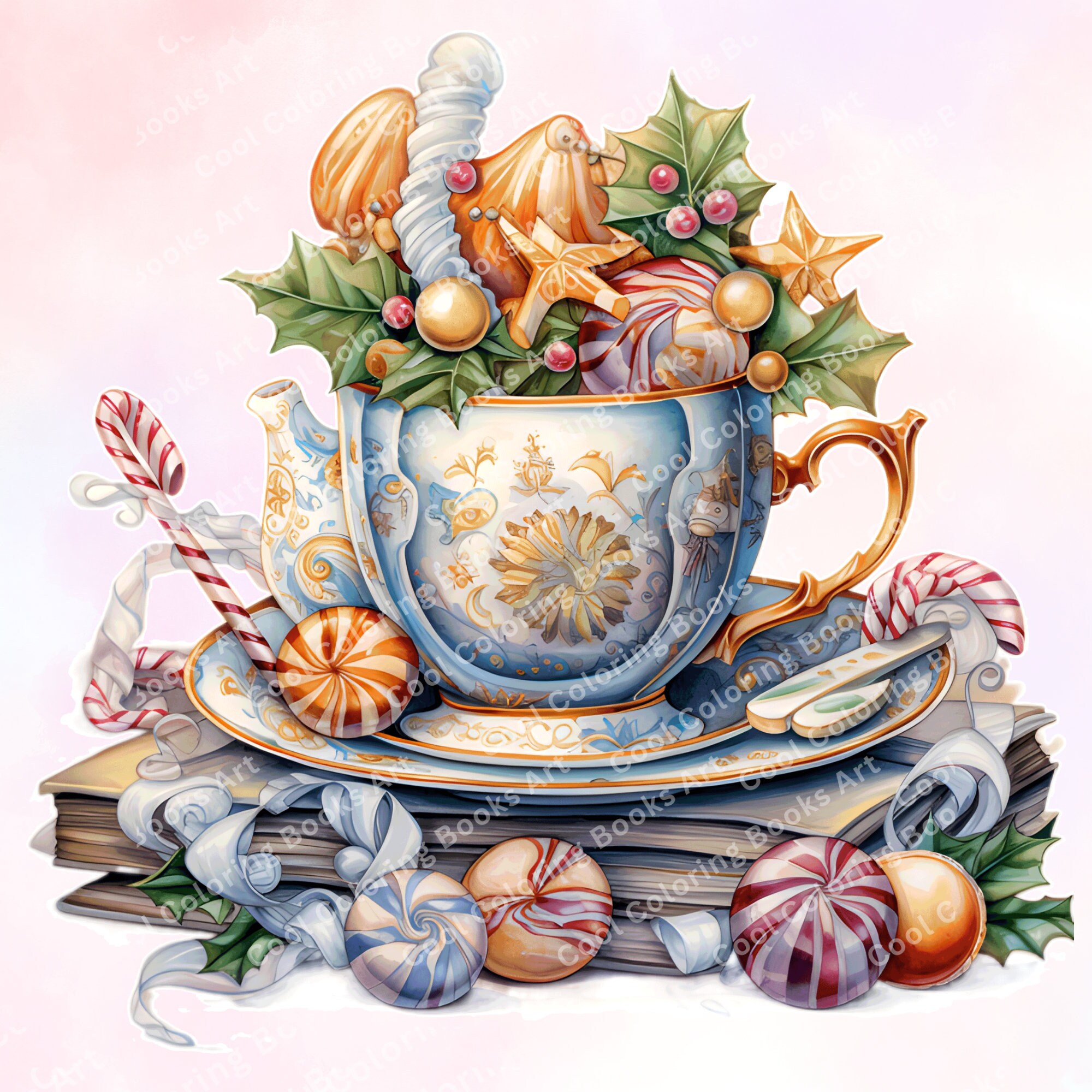 16 Watercolor Christmas Tea Clipart, Winter Holiday Tea Cups, Garden ...