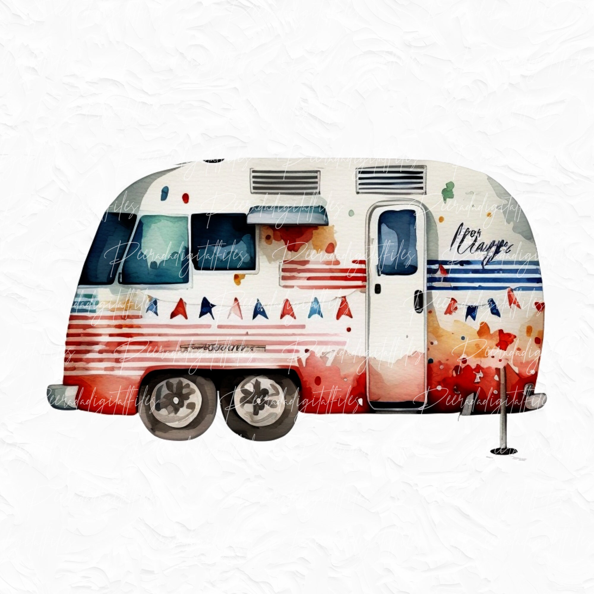 4th of July Camper Watercolor 4 PNG ,camp USA Clipart , Retro Camper ...