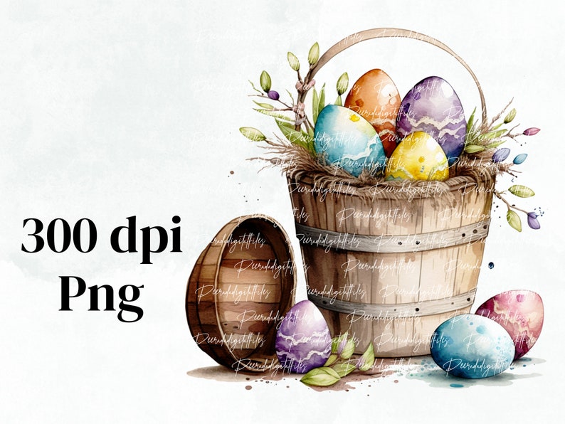 8 Png Watercolor Floral Easter Baskets, Watercolor Eggs, Watercolor ...