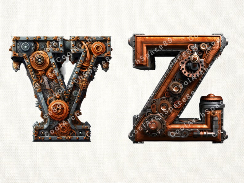 Steampunk Letter PNG clipart Bundle Full English Alphabet - Etsy