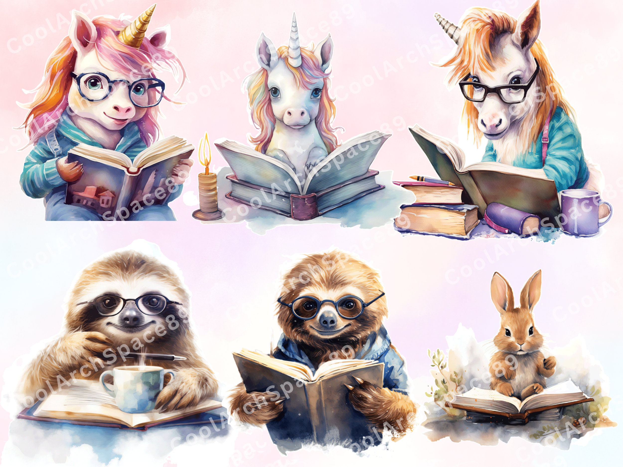 50 Cute Animals Bundle Clipart, Mega Bundle Watercolor Animal Bundle ...