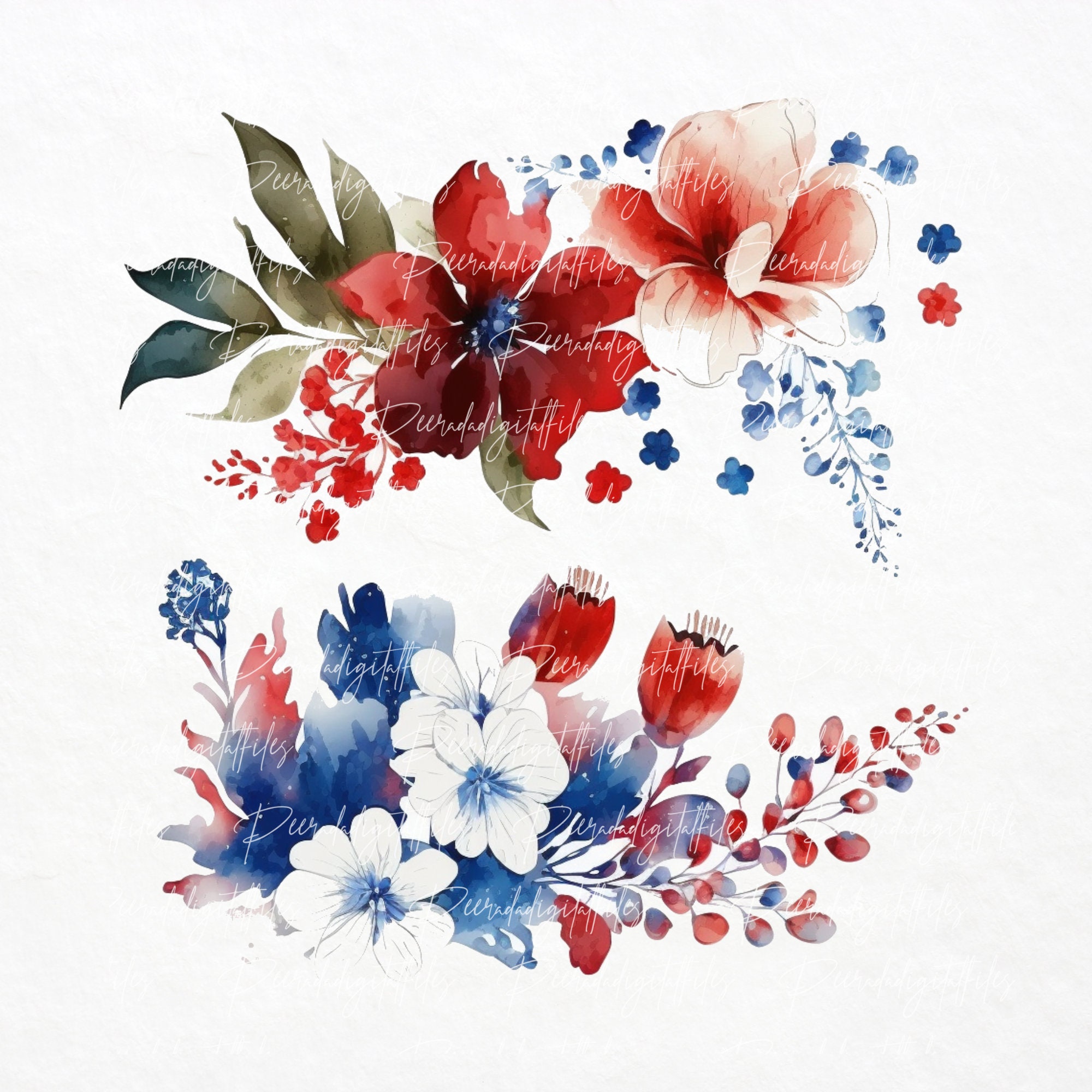 8 PNG Patriotic Watercolor Flowers, Watercolor Fowers , Flowers Clipart ...
