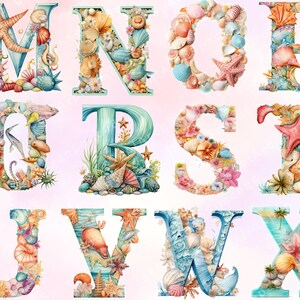 52 Alphabet Under Ocean and Floral , Underwater World Watercolor Png ...