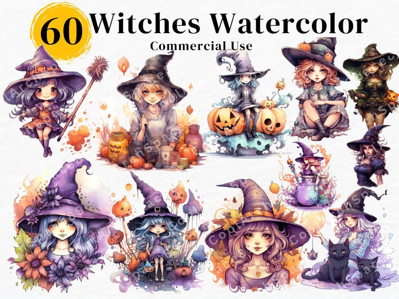 60 Witches Watercolor Clipart Bundle Fairytale Images - Etsy