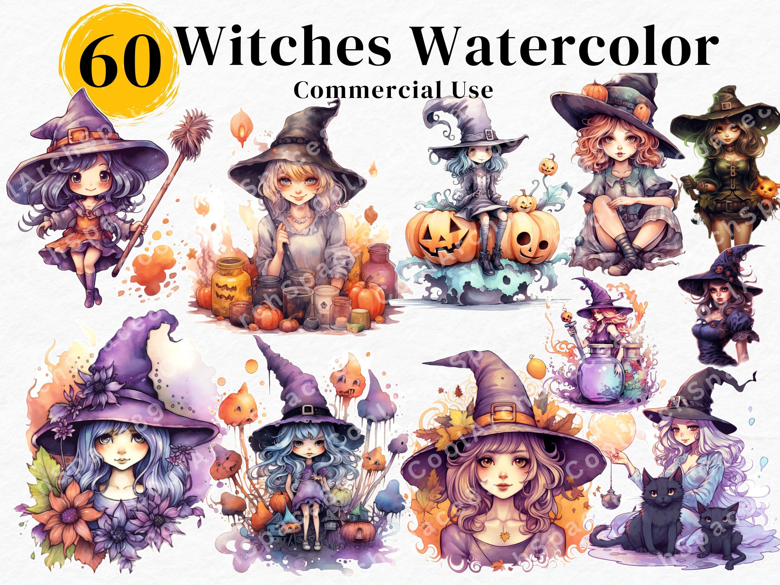 60 Witches Watercolor Clipart Bundle Fairytale Images - Etsy