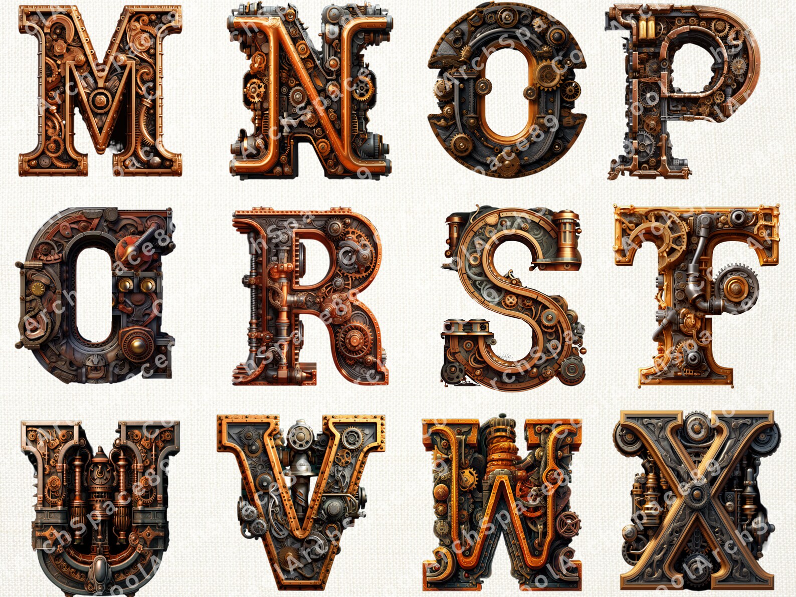 Steampunk Letter PNG clipart Bundle Full English Alphabet - Etsy