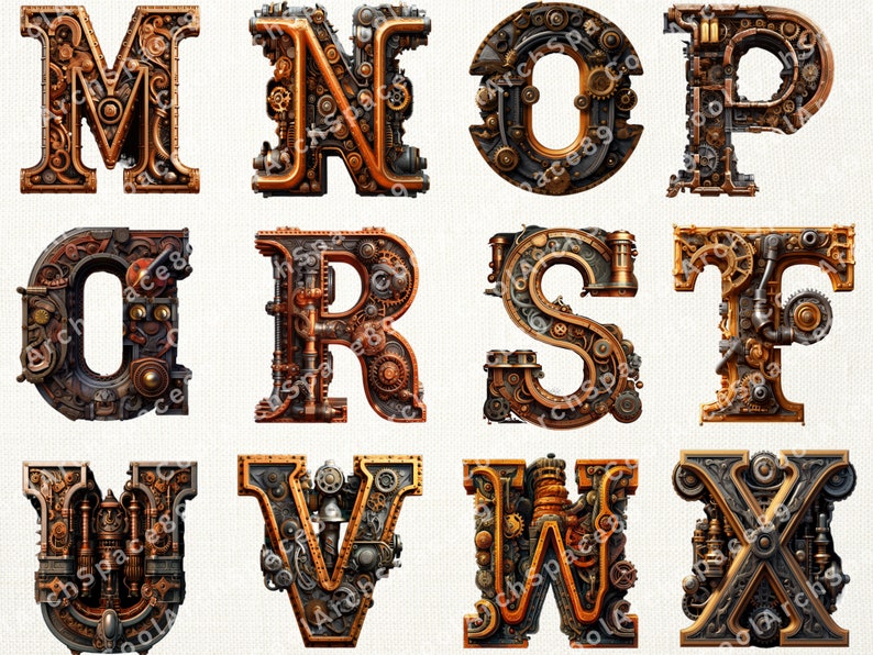 Steampunk Letter PNG clipart Bundle Full English Alphabet - Etsy
