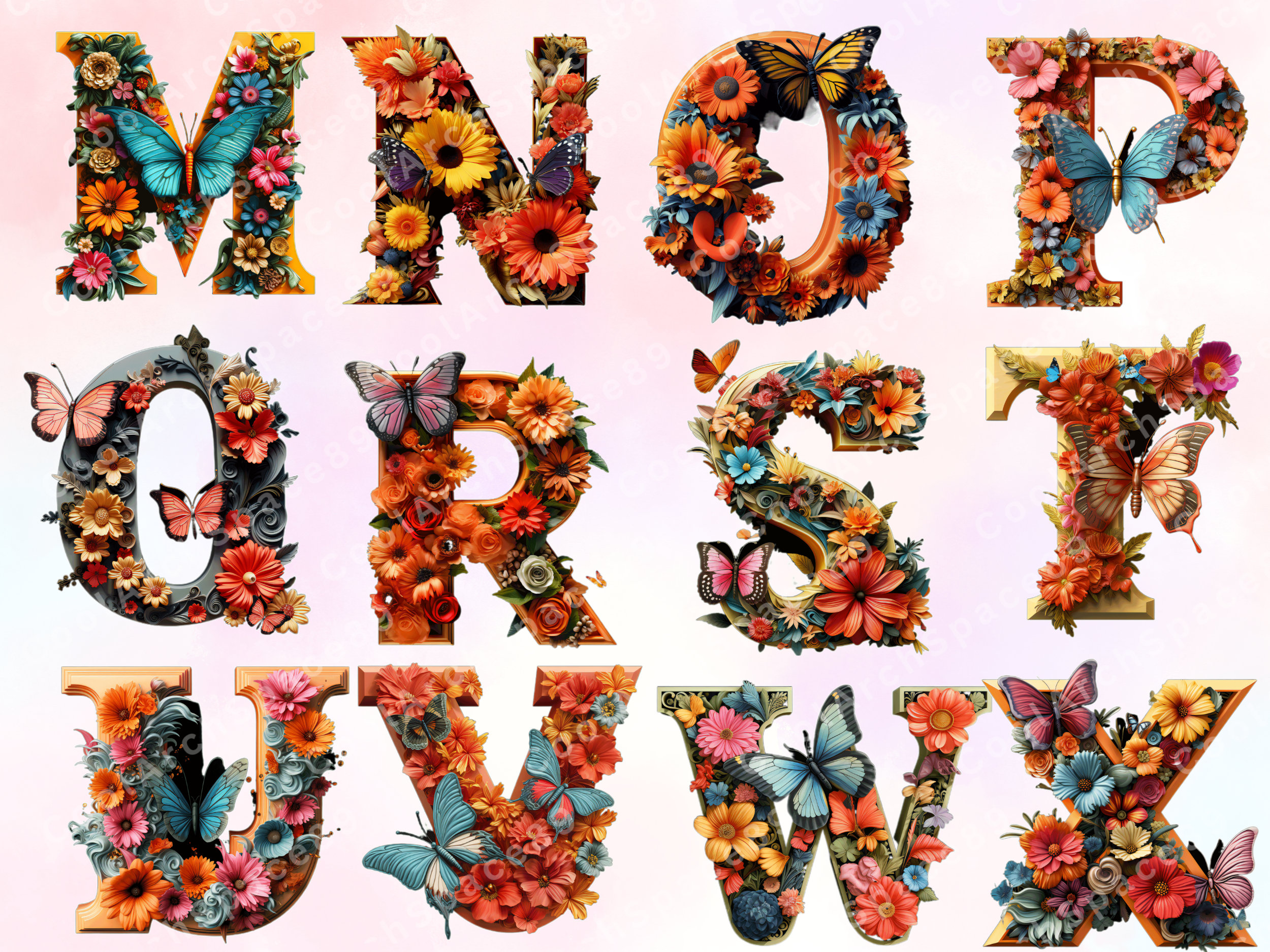 26 Png 3D Floral Alphabets Letters Clipart PNG Bundle Floral Letters ...