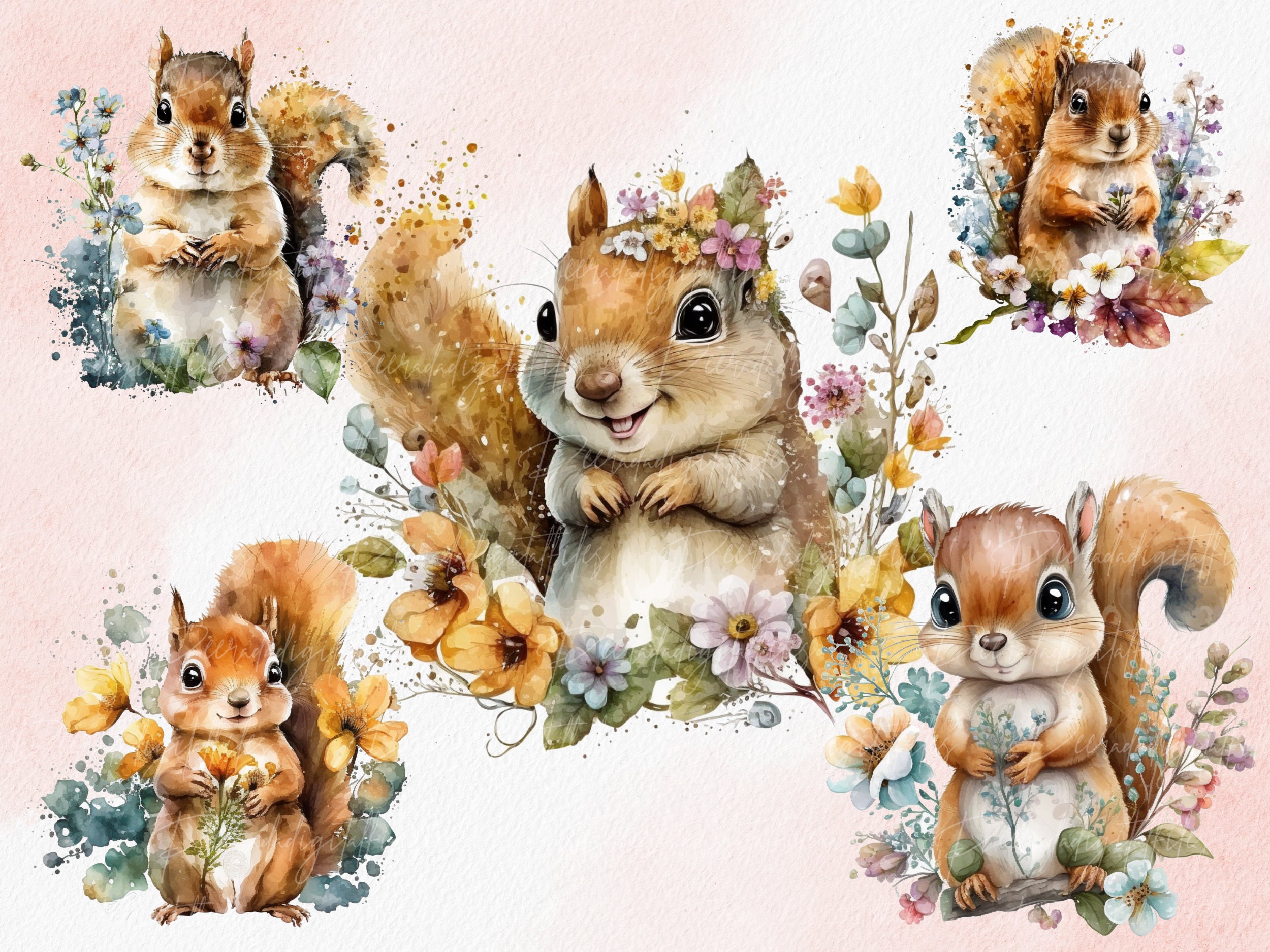 8 Watercolour Squirrels Clipart Bundle, Squirrels Png, Woodland Animals ...